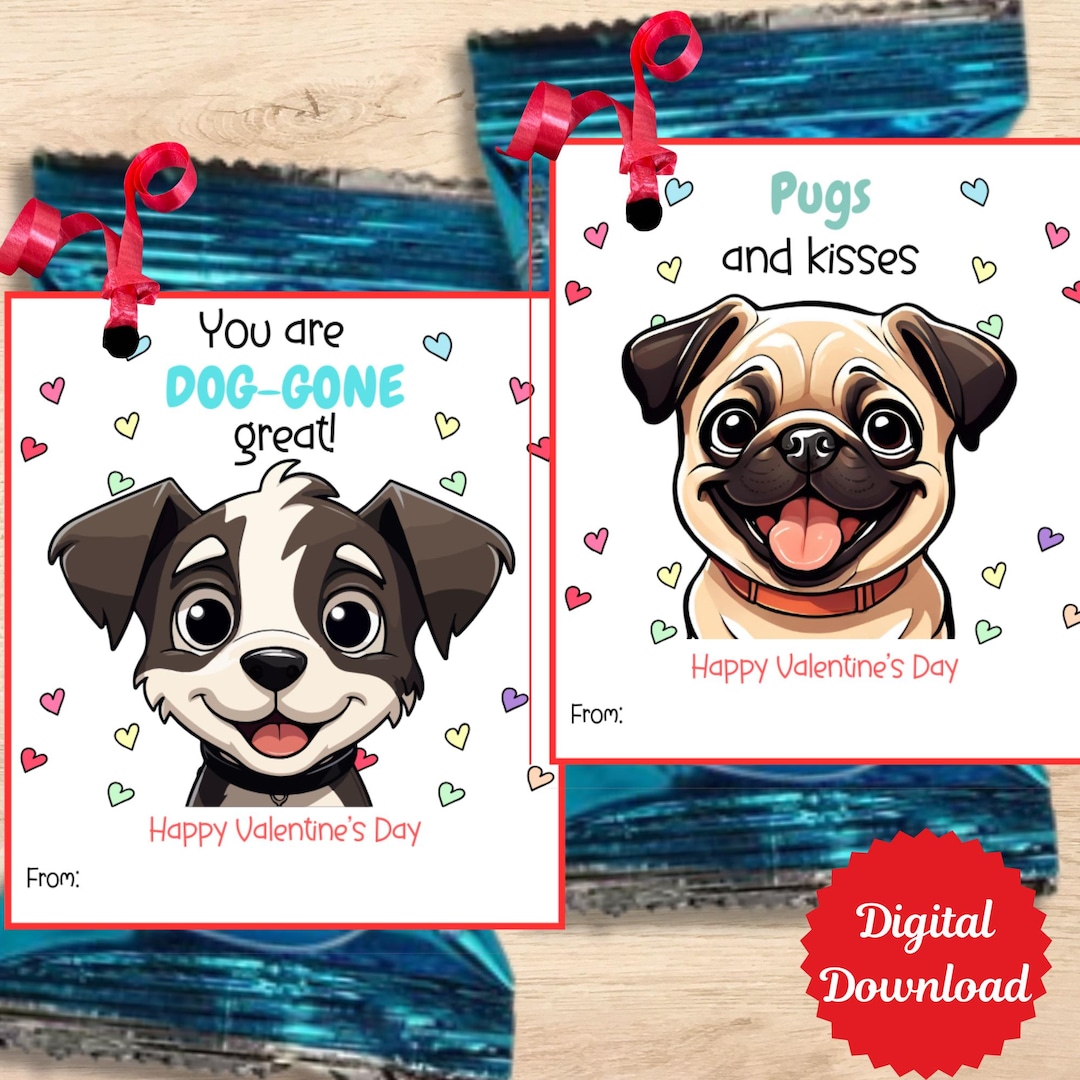 Printable Dog Pun Valentines Day Cards for Kids Cute & Funny Classroom ...