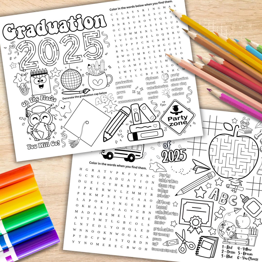 Printable Graduation Coloring Placemat: Class of 2025 Activities ...