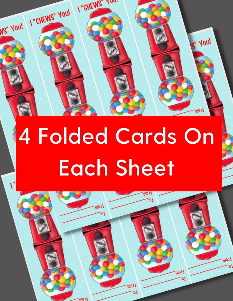 Kids Valentine Cards: I Chews You Gumball Machine (PDF Printable) - Etsy