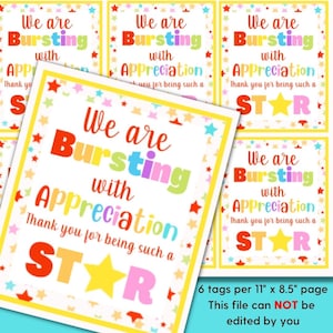 Star Thank You Gift Tags: Staff Appreciation Printable (digital ...