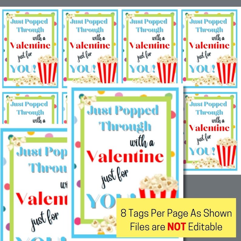Popcorn Valentine Tag Kids Printable Valentine's Day - Etsy