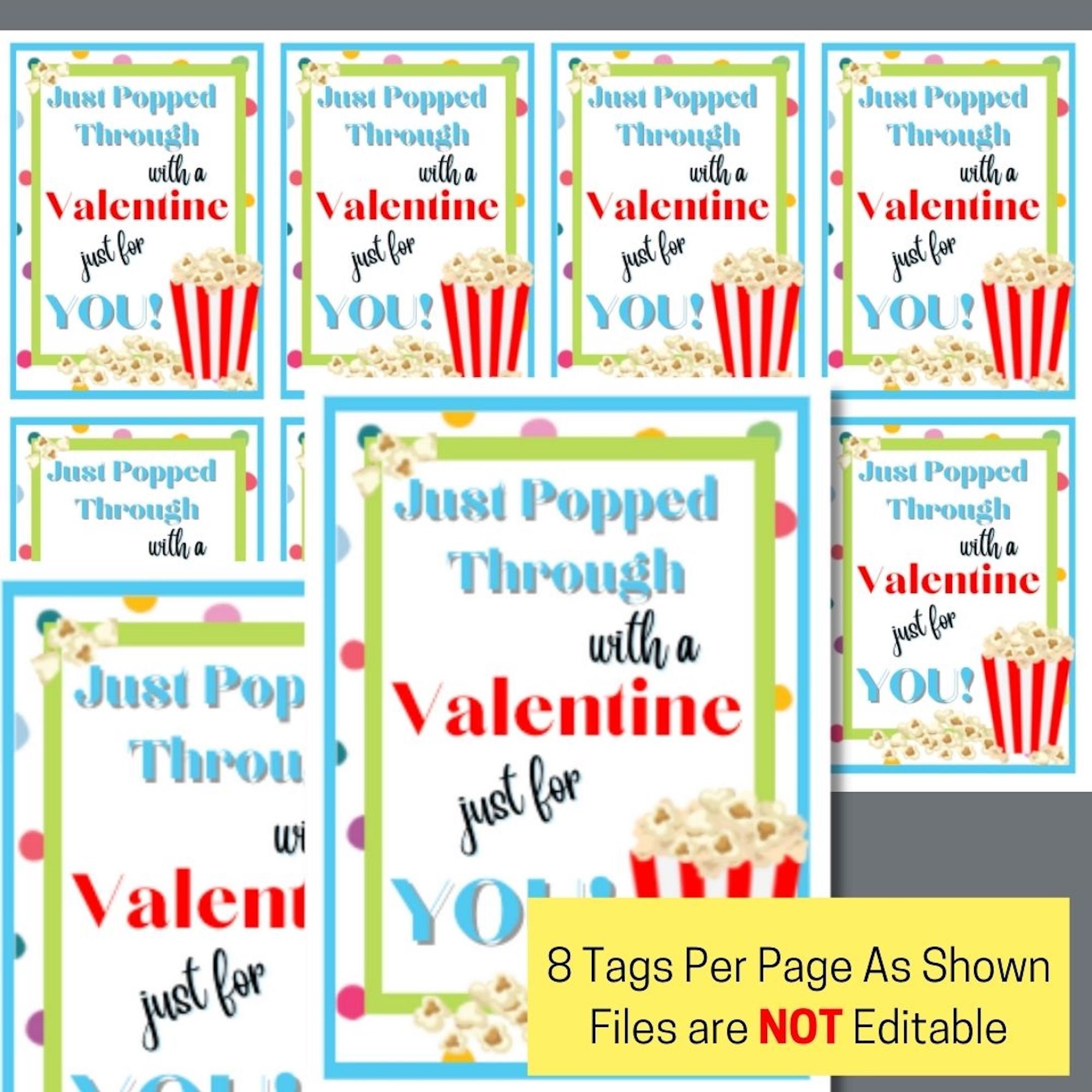 Popcorn Valentine Tag Kids Printable Valentine's Day - Etsy