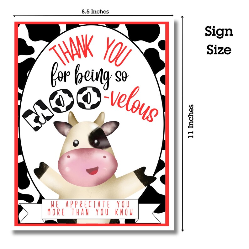 Moo-velous Cow Thank You Sign: Employee Appreciation Gift (digital ...