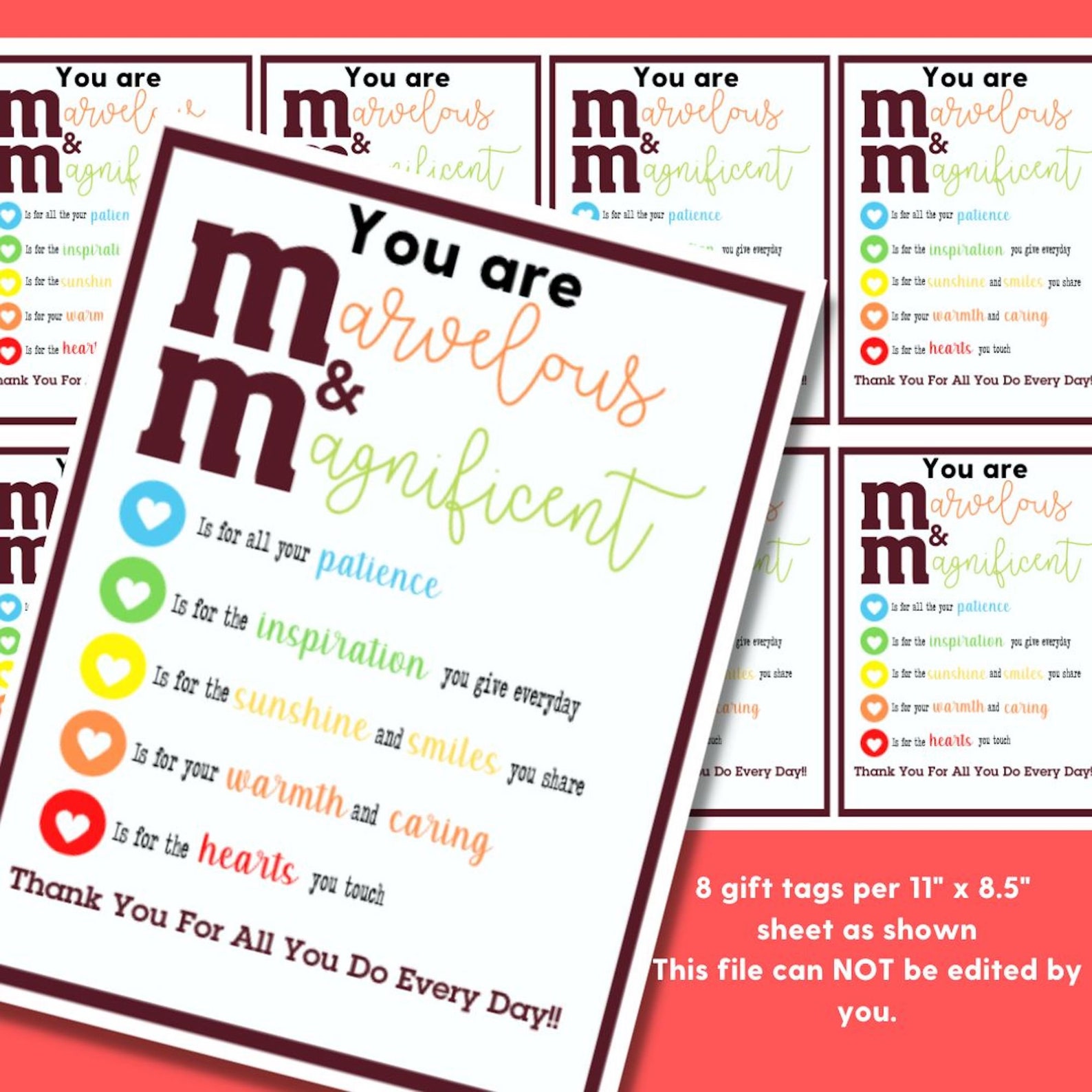 M&M Appreciation Gift Tags Employee Appreciation Tag Thank - Etsy