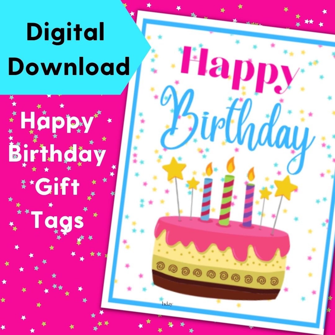 Printable Happy Birthday Tags, Happy Birthday, Happy Birthday Sticker ...