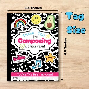 Teacher Thank You Printable Gift Tags | Composition Notebook Theme ...