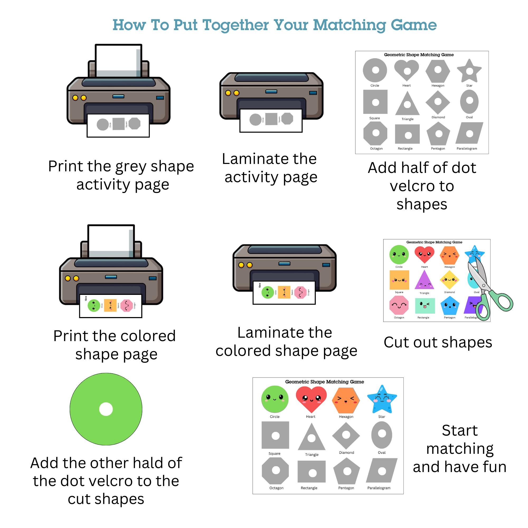 Shapes Matching Game: Toddler Preschool Learning (PDF Printable) - Etsy