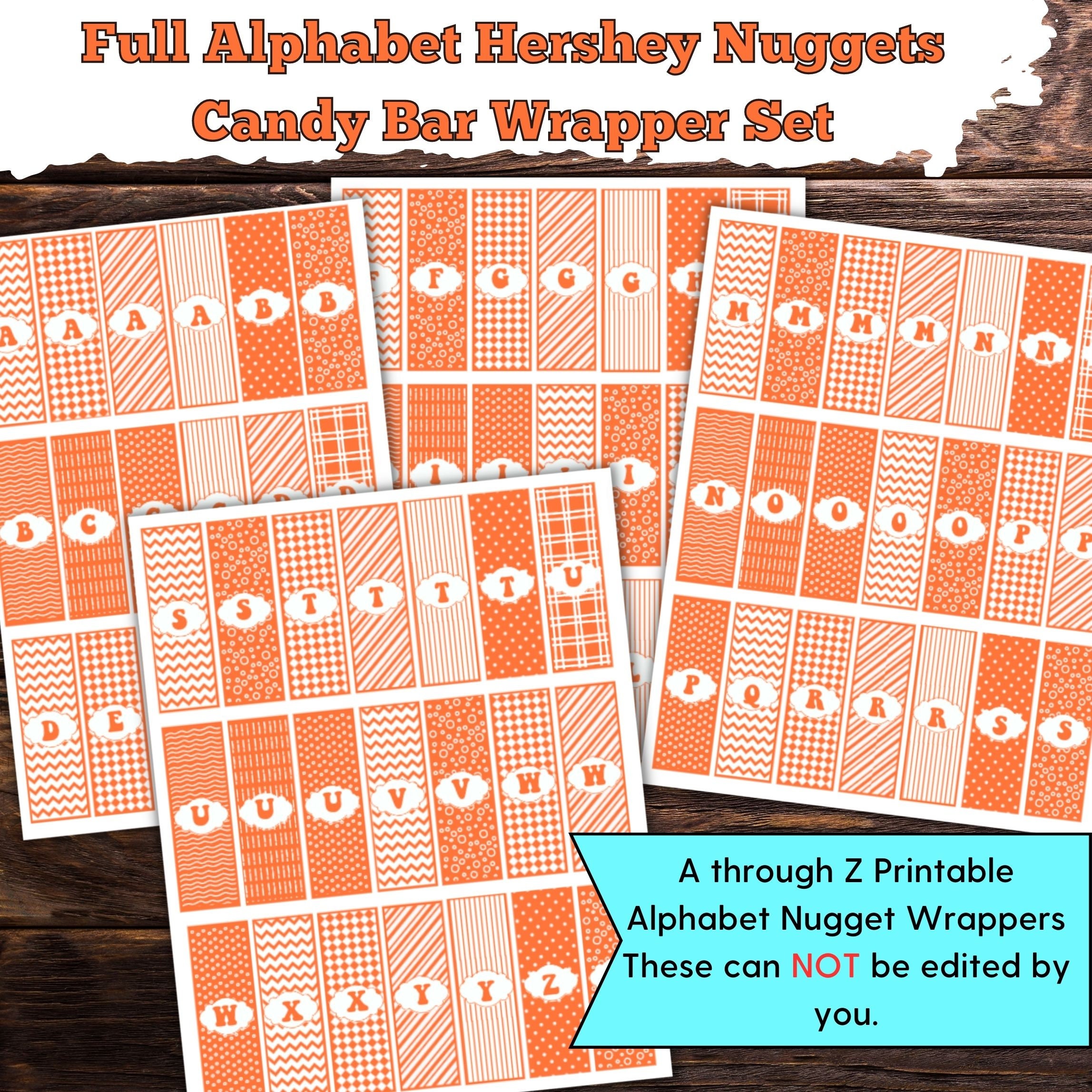 Orange Alphabet Hershey Nugget Wrappers: DIY Candy Bar (printable PDF ...
