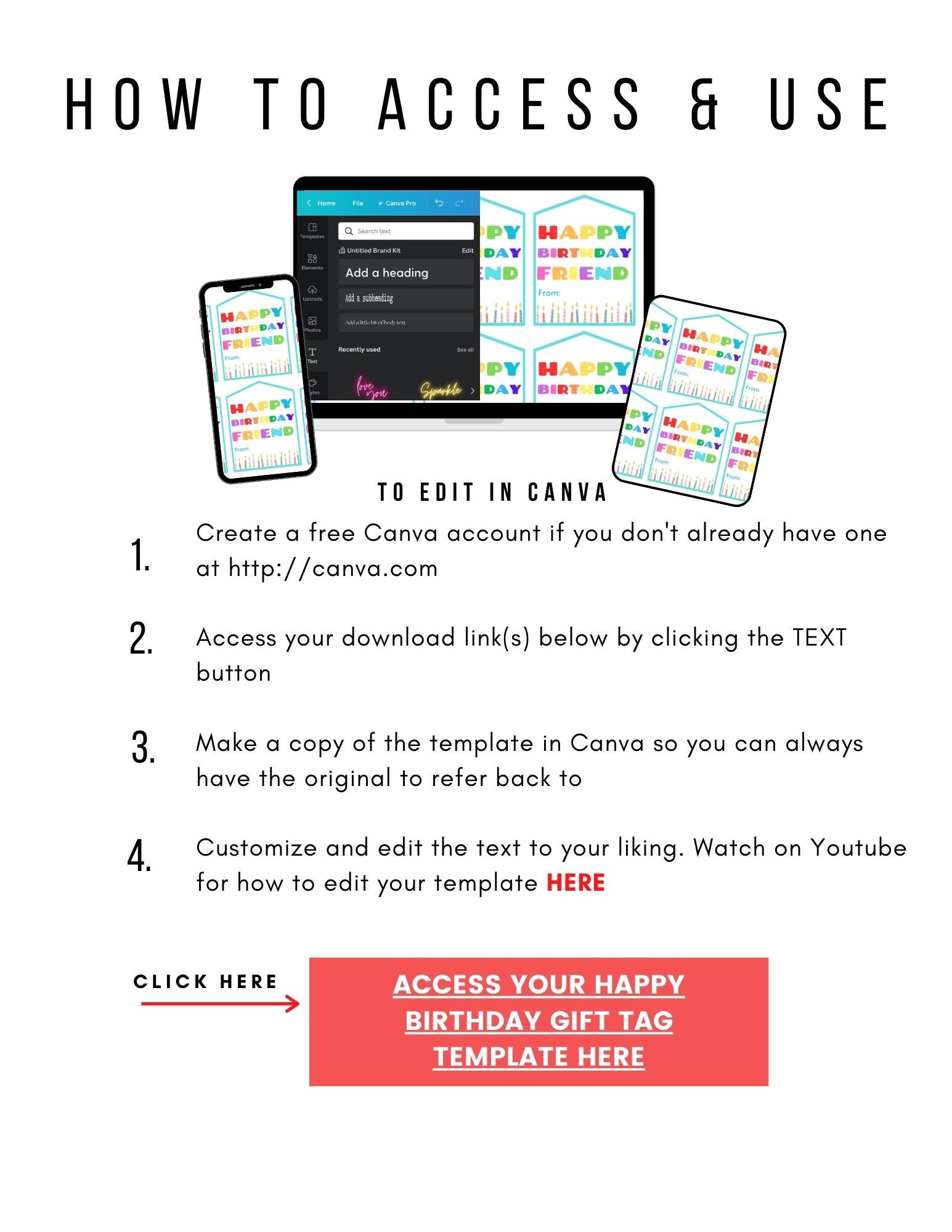 Happy Birthday Gift Tag Editable Name Gift Tag Instant - Etsy