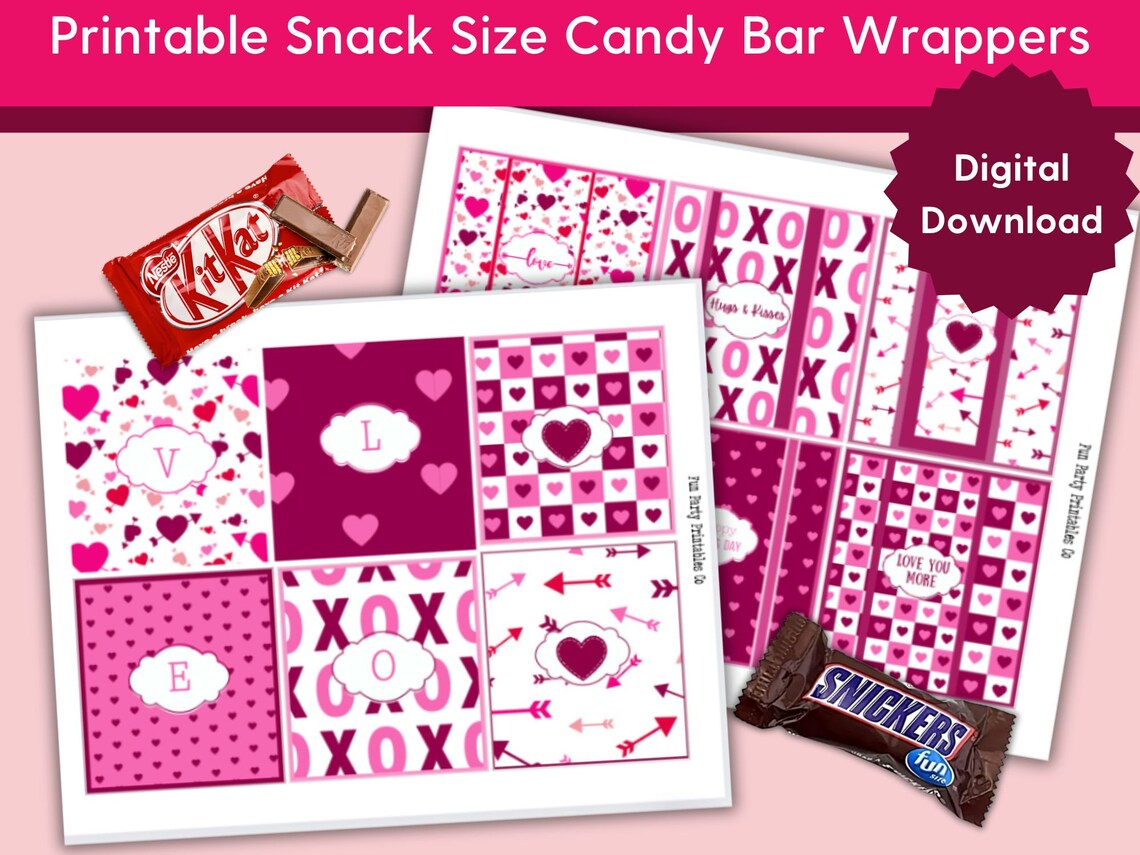 Valentine Candy Wrappers, Snack Size Candy Bar, Candy Bar Labels, Candy ...