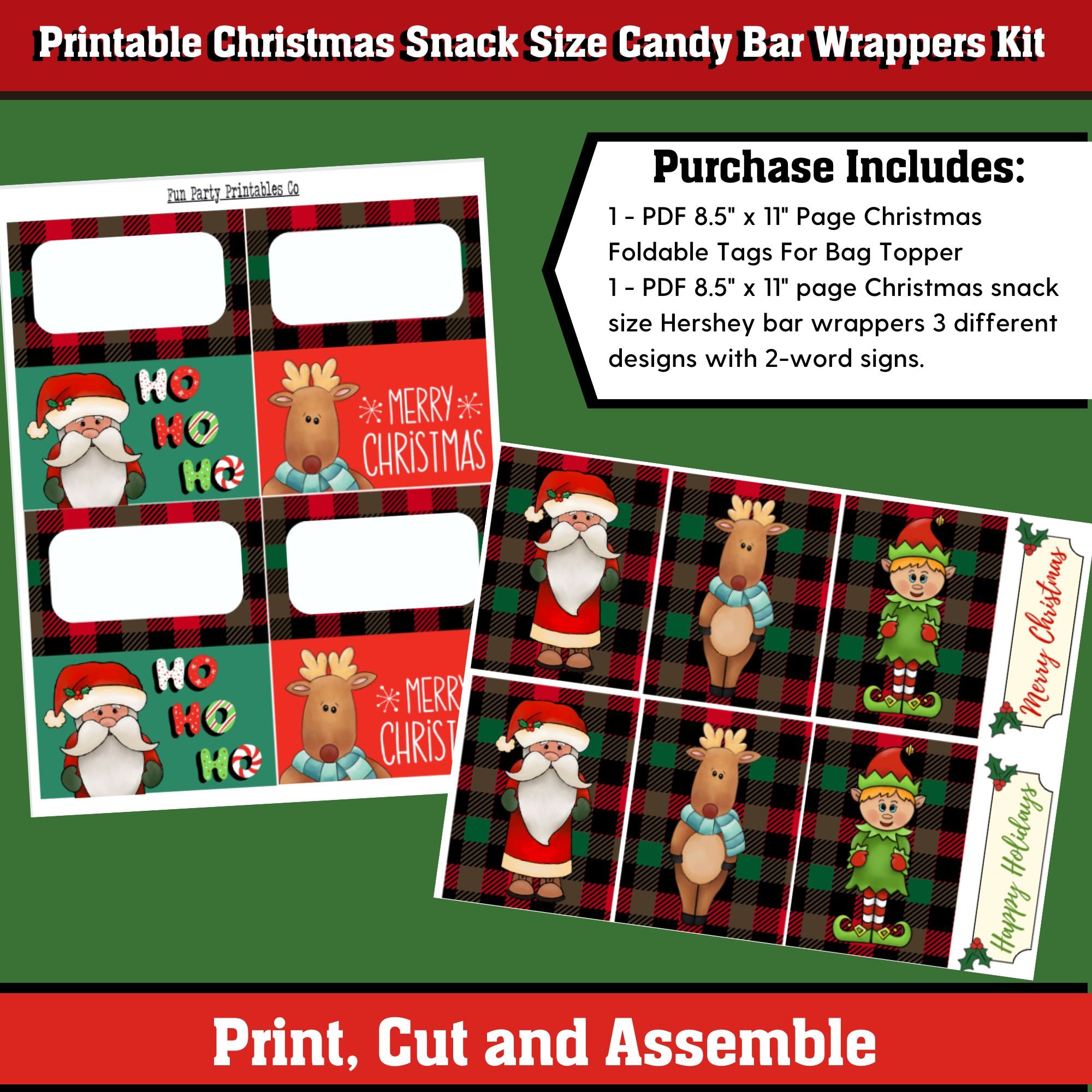 Christmas Snack Size Candy Bar Wrappers: Santa, Reindeer, Elf (digital ...