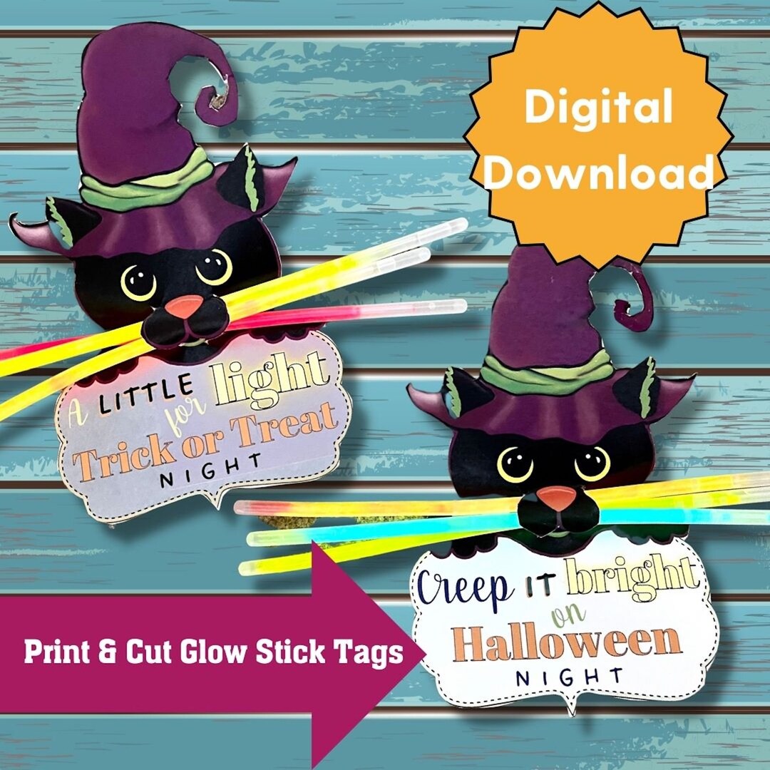 Black Cat Halloween Glow Stick Printable, Halloween Party Favor, Trick ...