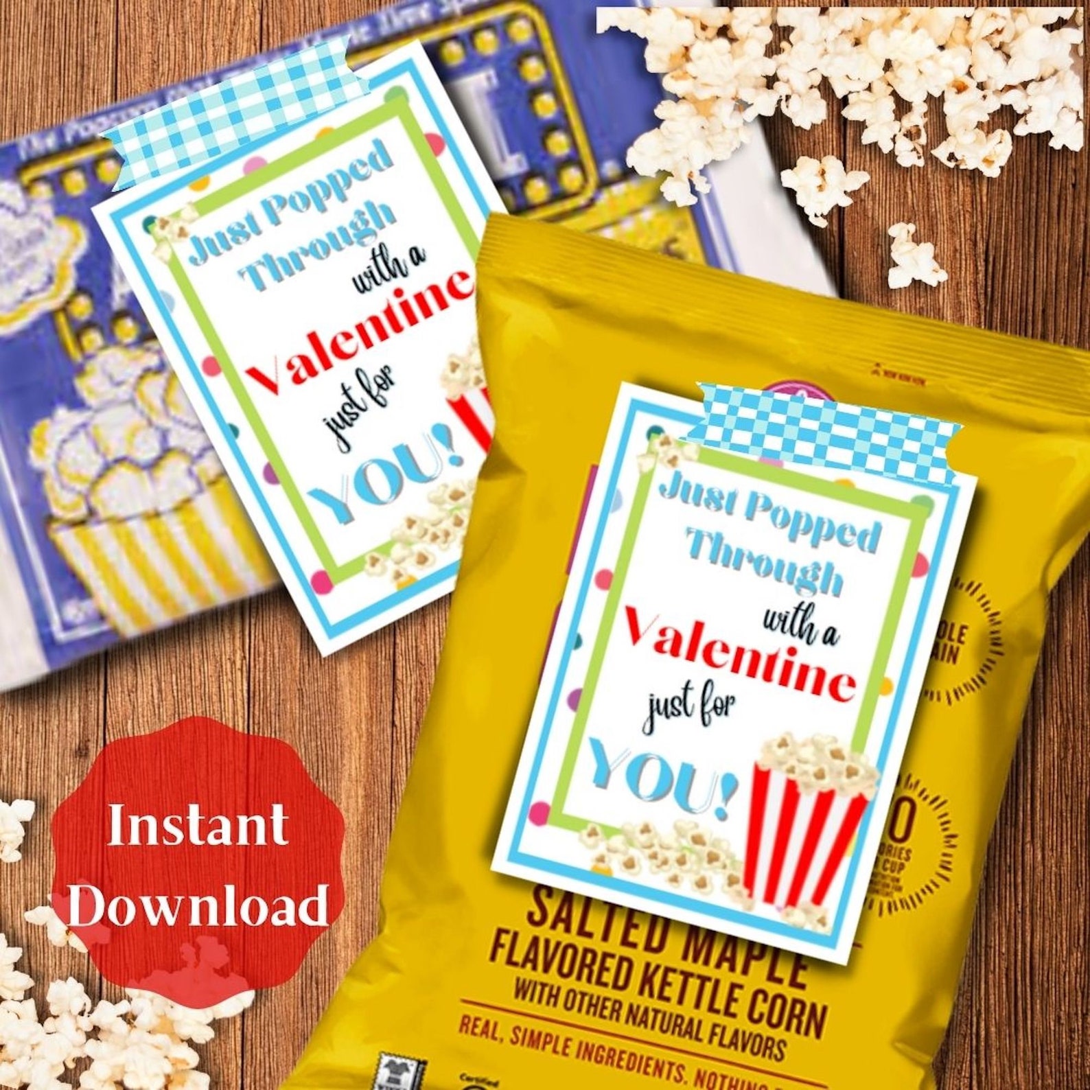 Popcorn Valentine Tag Kids Printable Valentine's Day - Etsy