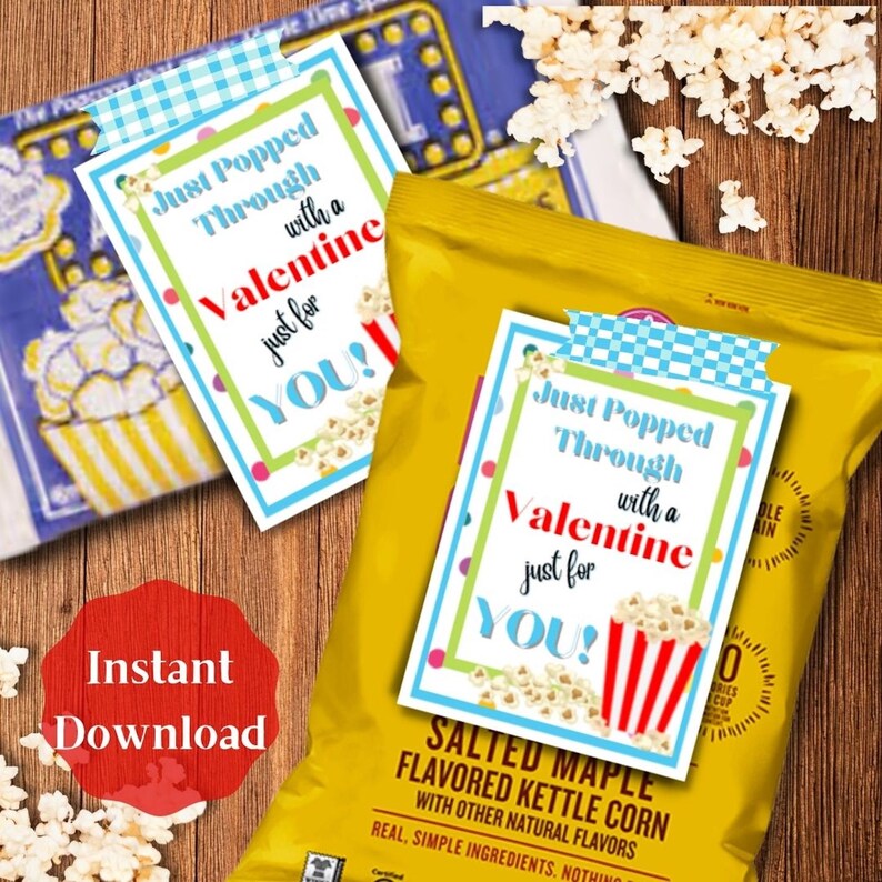 Popcorn Valentine Tag Kids Printable Valentine's Day - Etsy