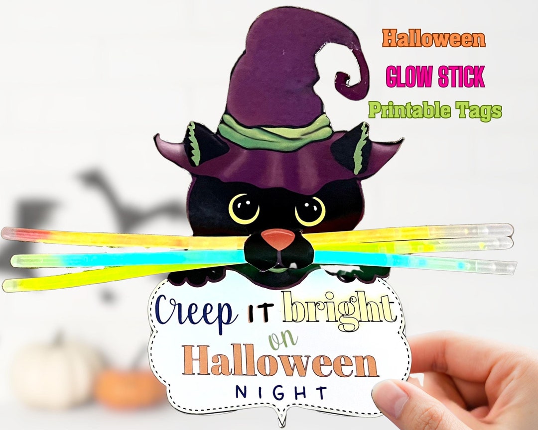 Black Cat Halloween Glow Stick Printable Tags (PDF & JPG) - Etsy