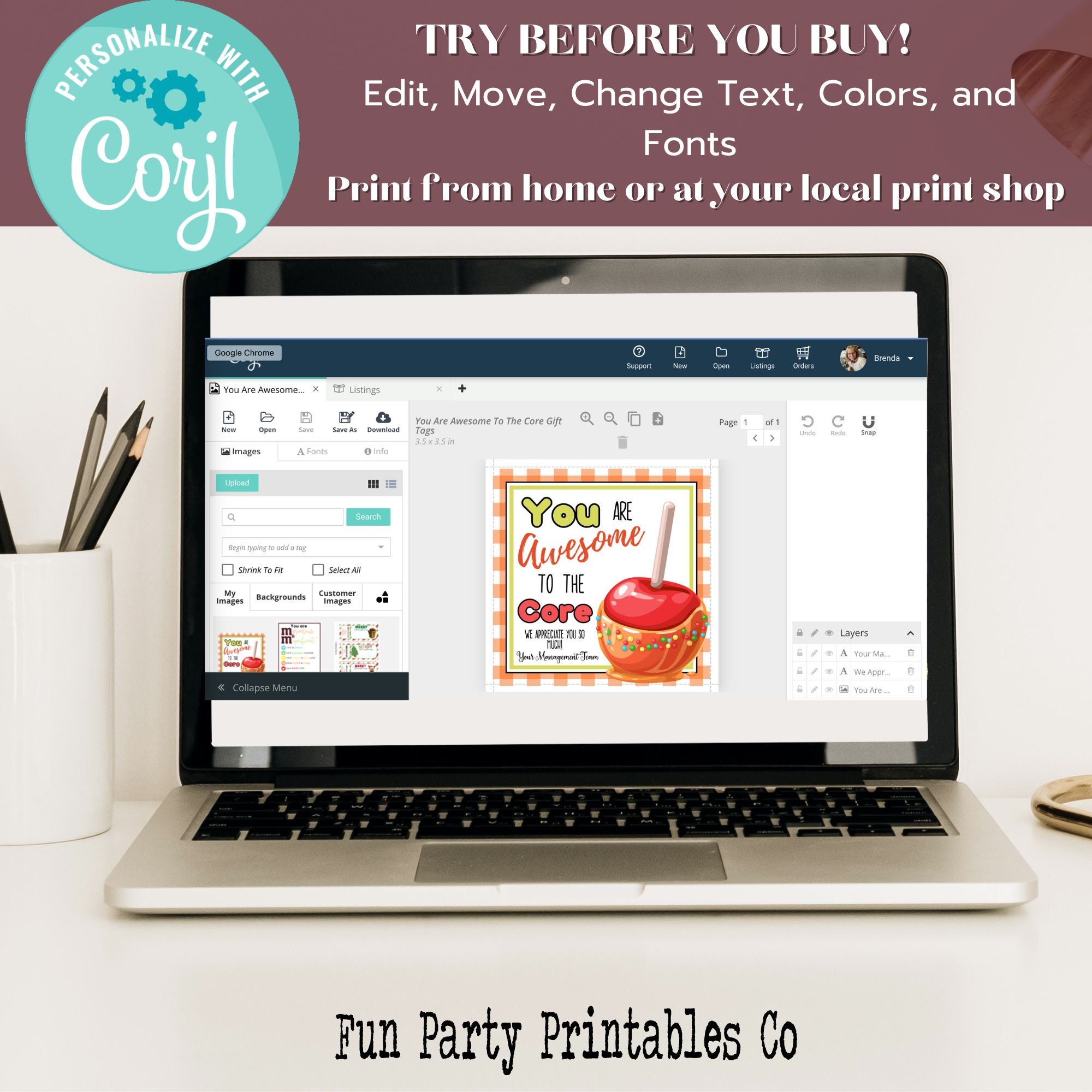 Carmel Apple Editable Gift Tags, Employee Appreciation Tags, You Are ...