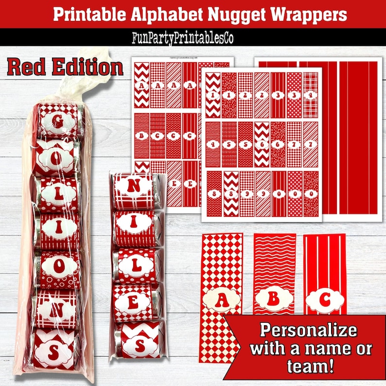 Red Alphabet Hershey Nugget Wrappers, DIY Candy Bar, Candy Bar Wrappers, Hershey Nugget Wrapper ...