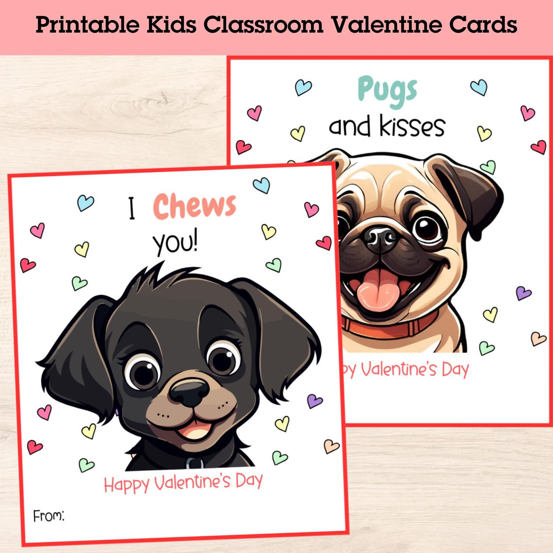 Printable Dog Pun Valentine's Day Cards: Classroom Exchange (digital ...