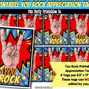 You Rock Printable Tags, Employee Appreciation, Thank You, Printable ...