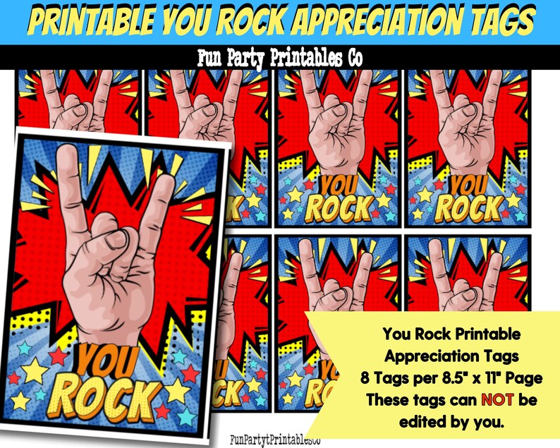 You Rock Appreciation Gift Tags: Printable Employee Thank You (PDF) - Etsy