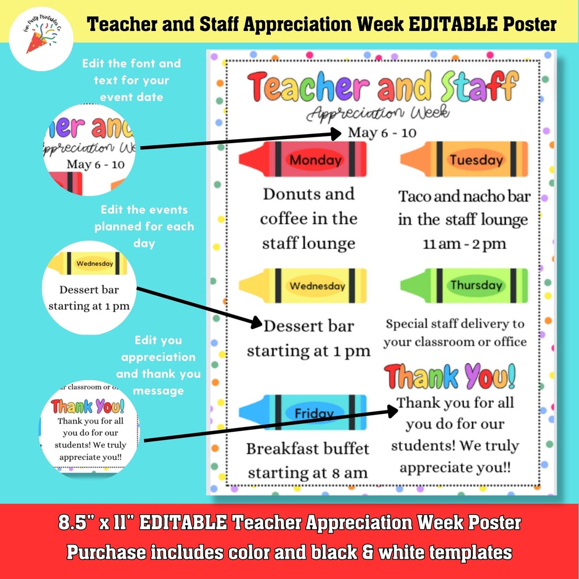 Rainbow Crayon Teacher Appreciation Week Itinerary Poster (digital ...