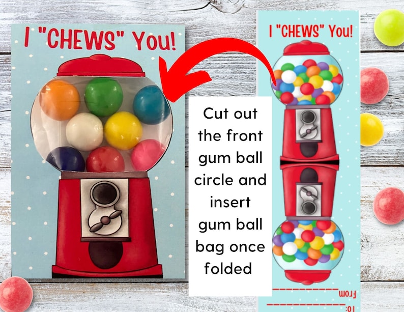 Kids Valentine Cards: I Chews You Gumball Machine (PDF Printable) - Etsy