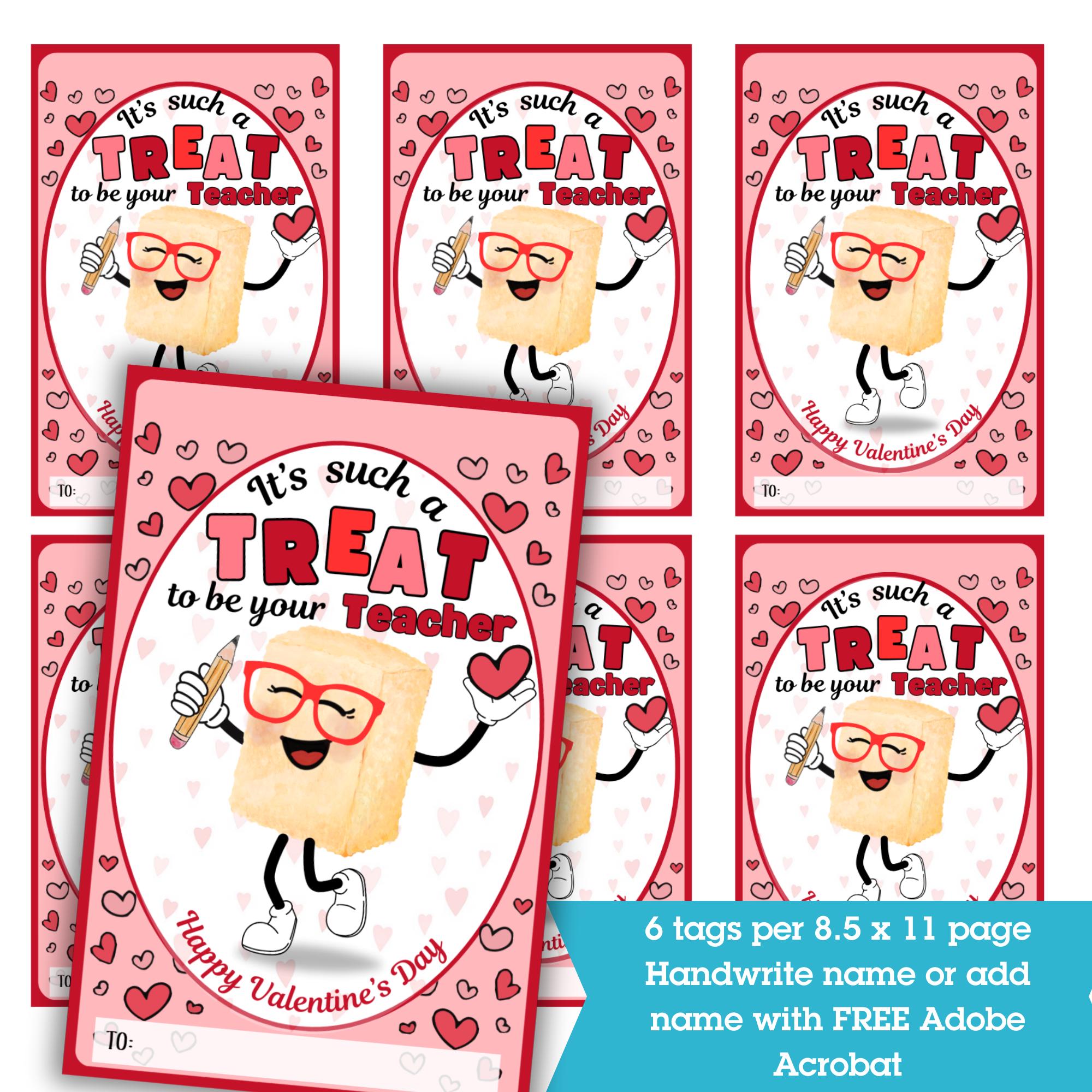 Teacher Valentine's Day Treat Tags for Crispy Rice Treats (digital ...