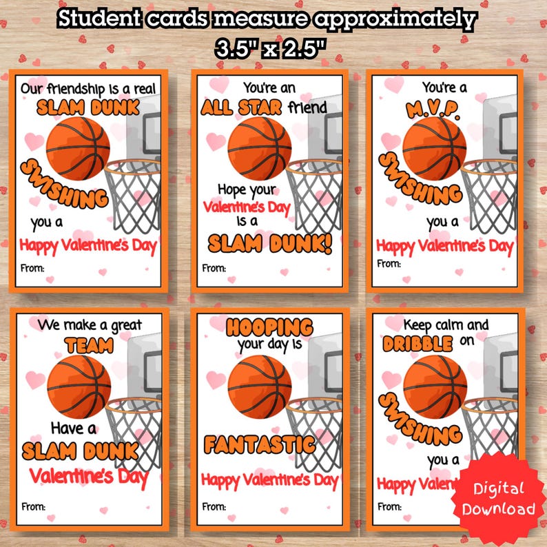 Printable Basketball Valentine Cards, Kids' Classroom Valentine's Day ...