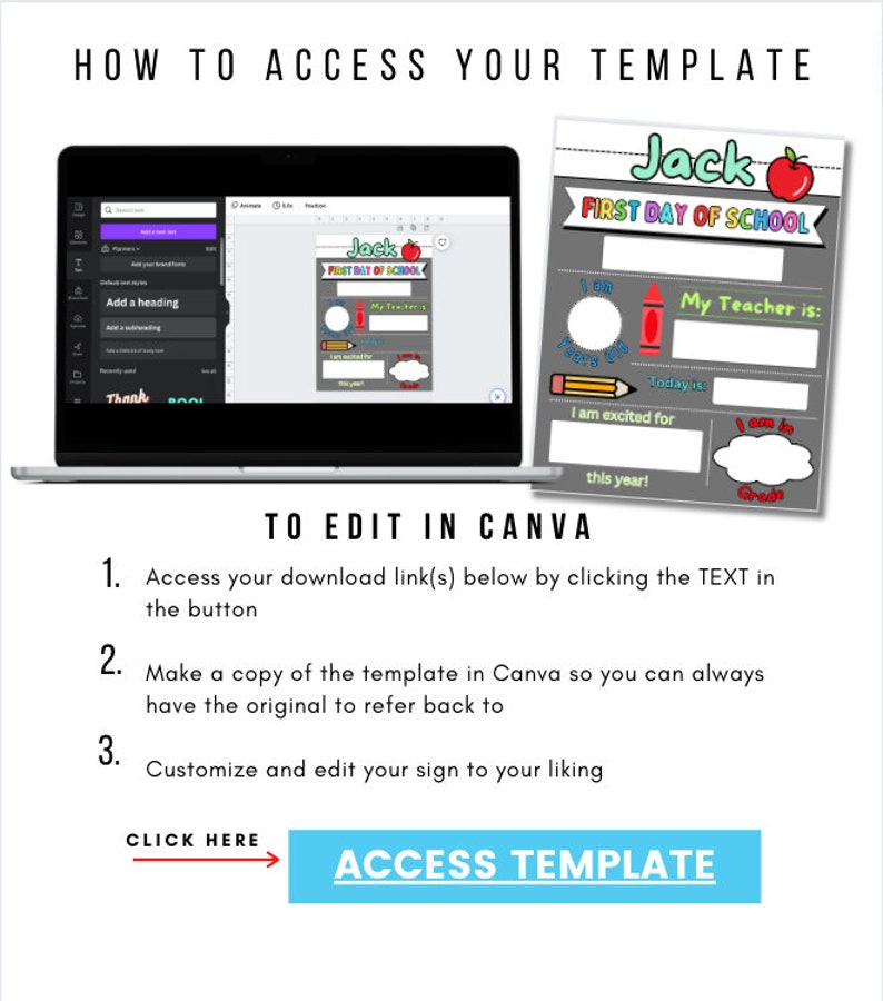 First Day of School Editable Printable Sign Back to School - Etsy