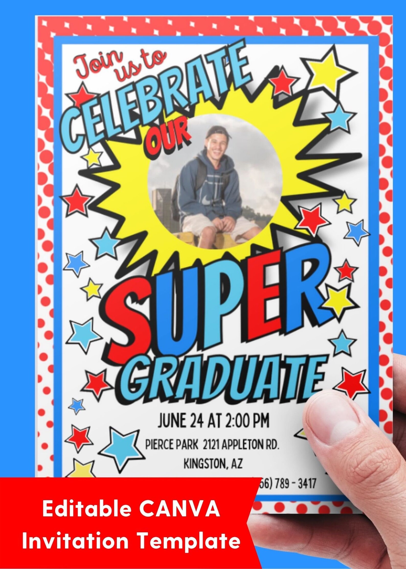 Superhero Graduation Invitation Template, Graduation Announcement ...