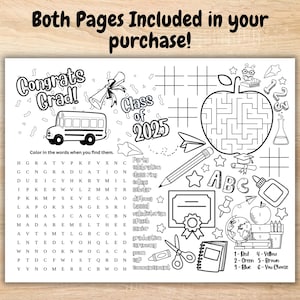 Printable Graduation Coloring Placemat: Class of 2025 Activities ...