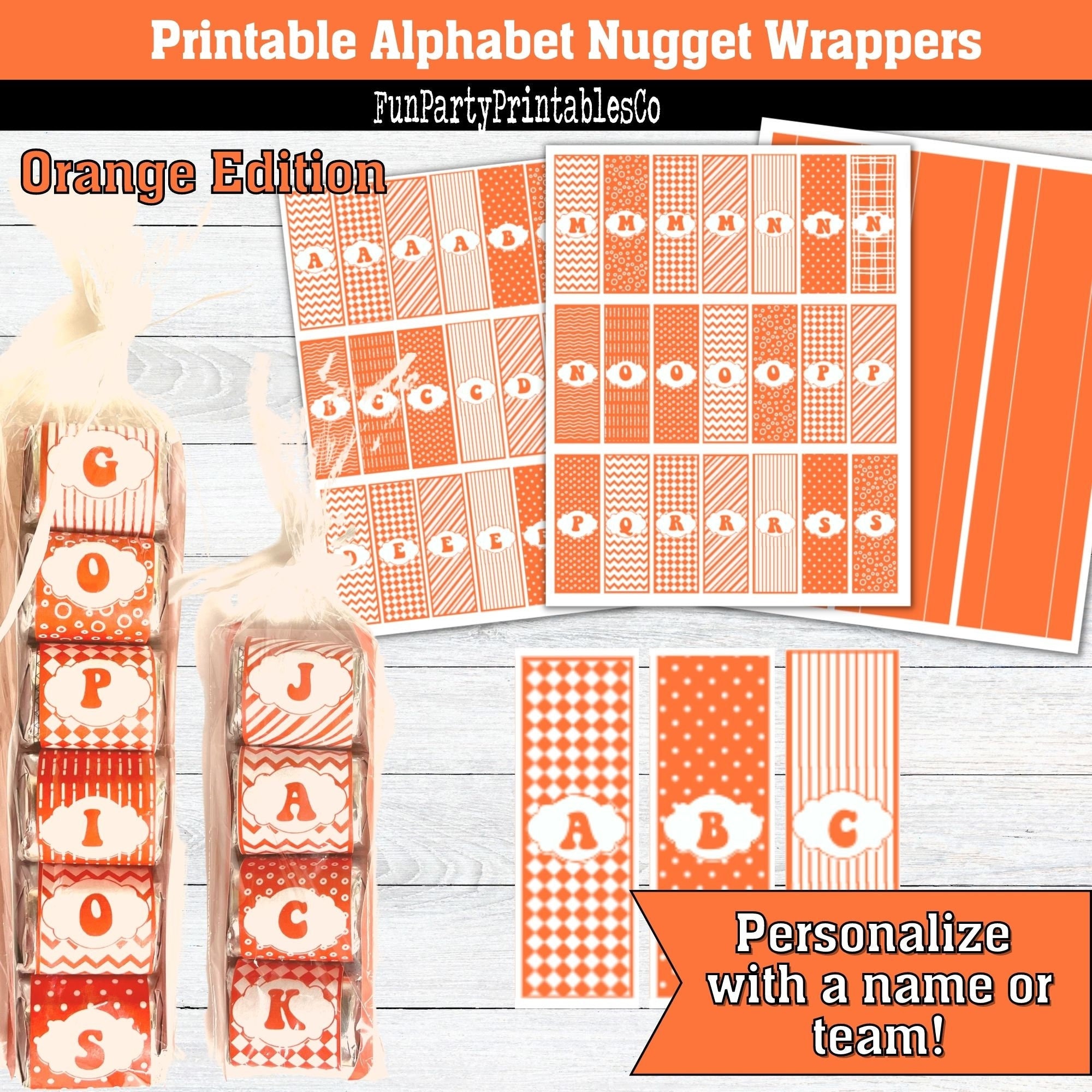 Orange Alphabet Hershey Nugget Wrappers, DIY Candy Bar, Candy Bar ...