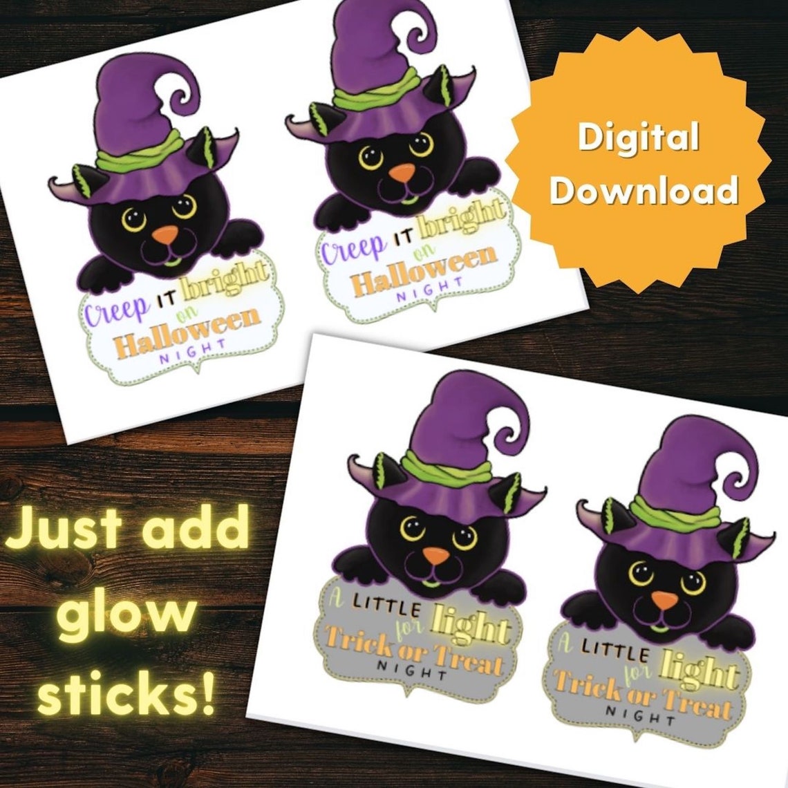 Black Cat Halloween Glow Stick Printable Tags (PDF & JPG) - Etsy