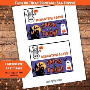 Treat Bag Topper, Trick or Treat, Printable Bag Topper, Halloween Bag ...
