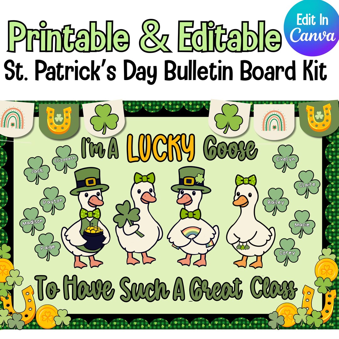 Lucky Goose Printable Bulletin Board Kit: St Patrick's Day Shamrock ...