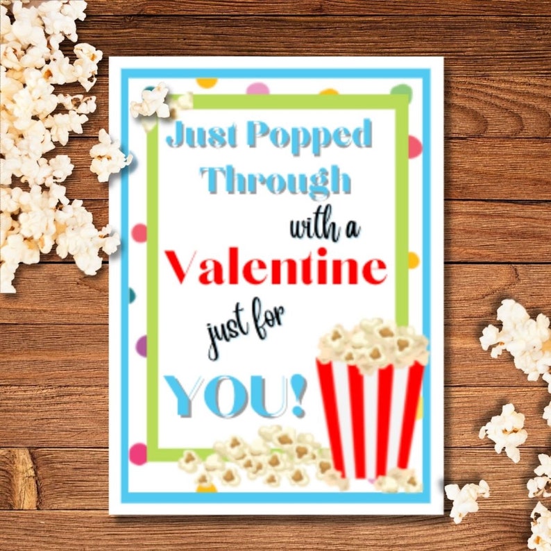 Popcorn Valentine Tag Kids Printable Valentine's Day - Etsy