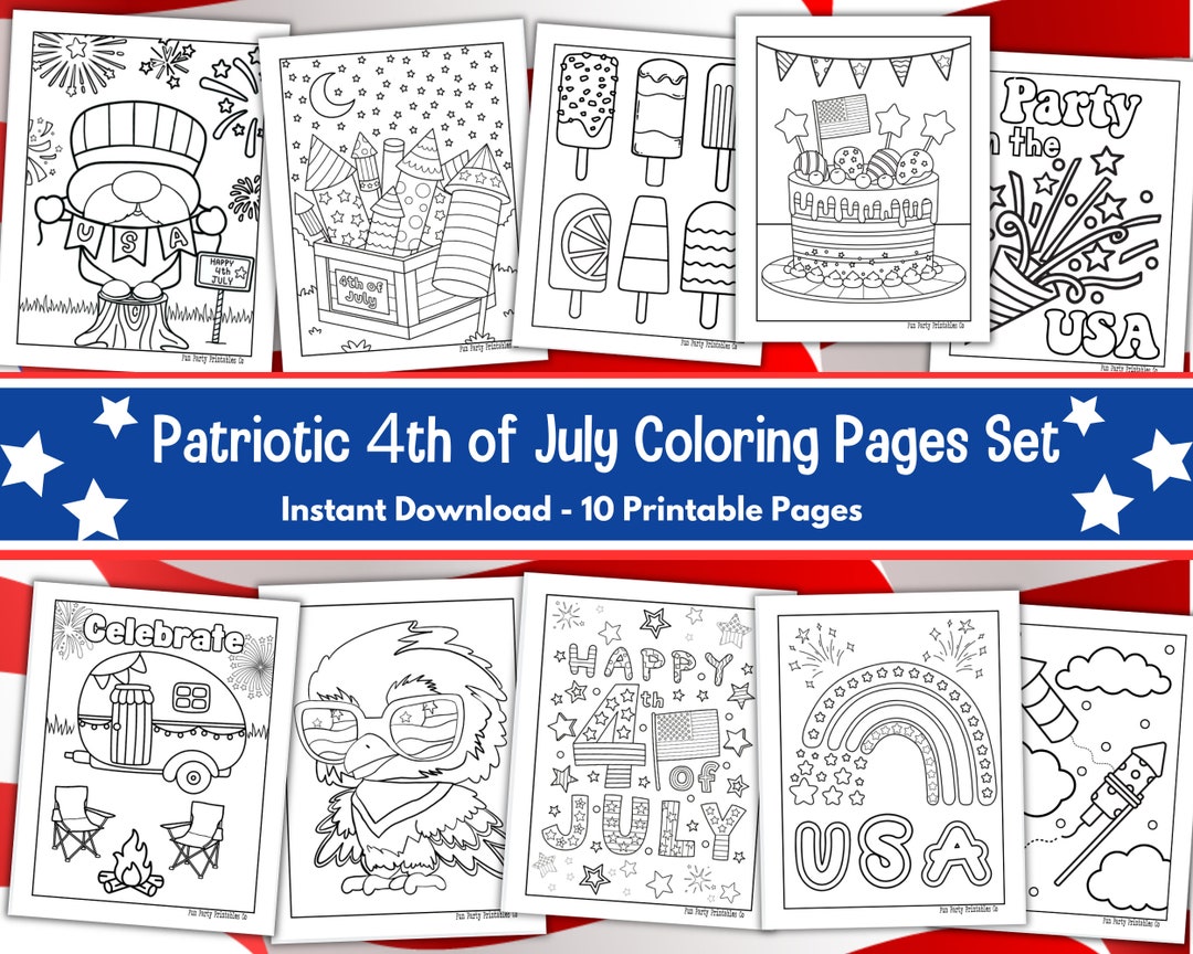 4th of July Patriotic Coloring Page Set, Coloring Books for Adults ...