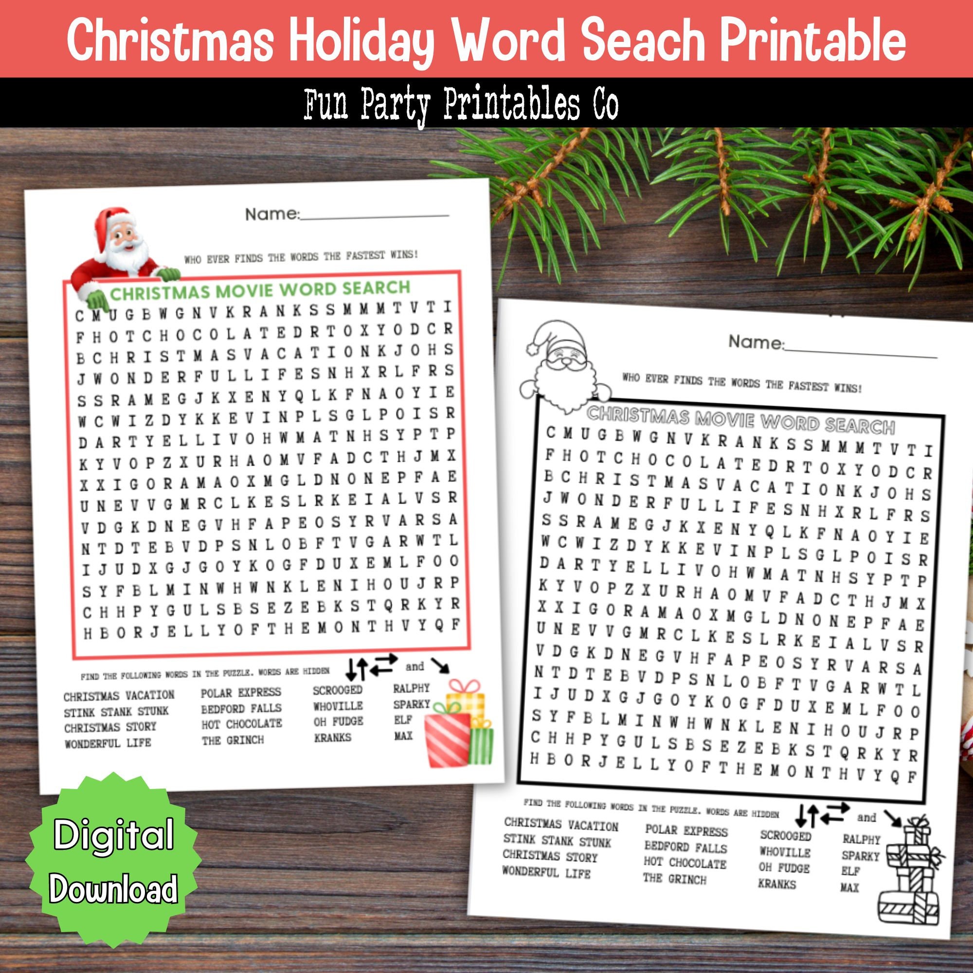 Christmas Word Search Printable Christmas Family Games Holiday - Etsy