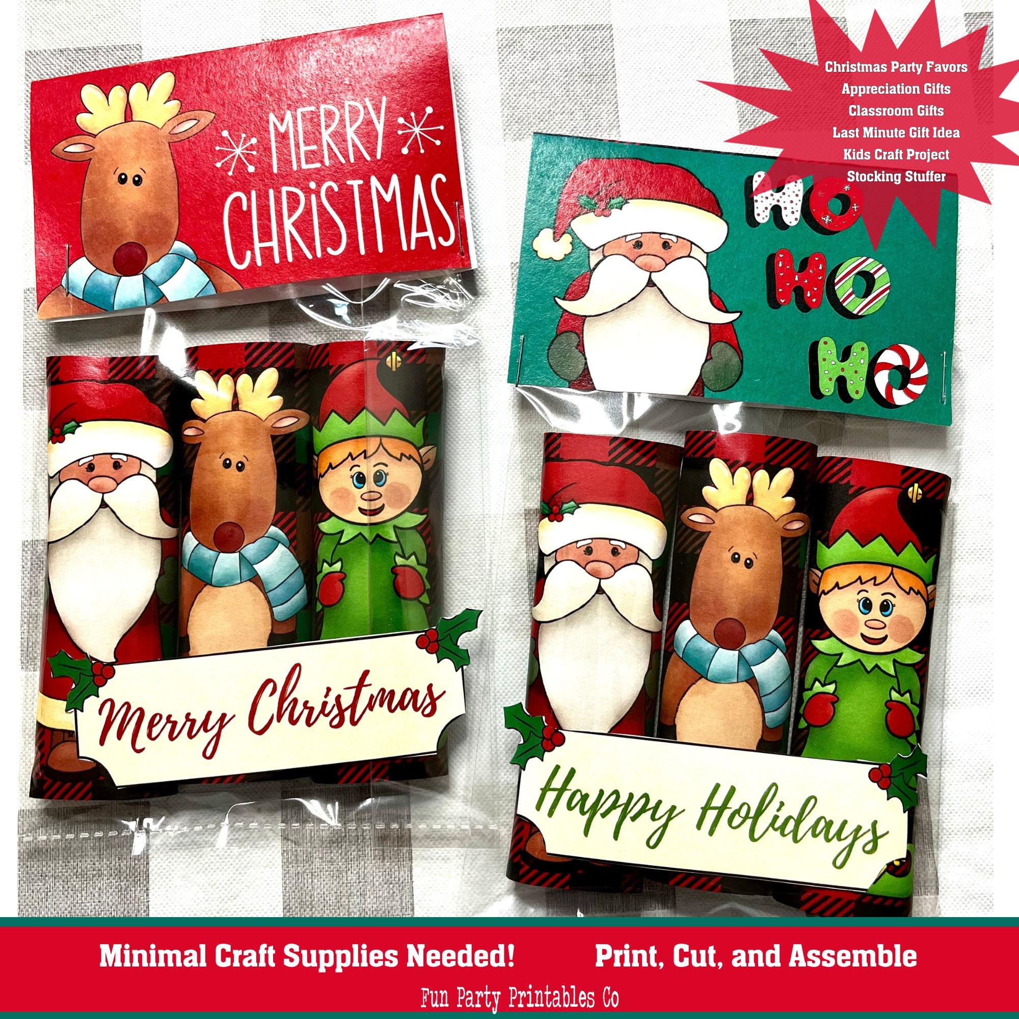 Christmas Snack Size Candy Bar Wrappers: Santa, Reindeer, Elf (digital ...