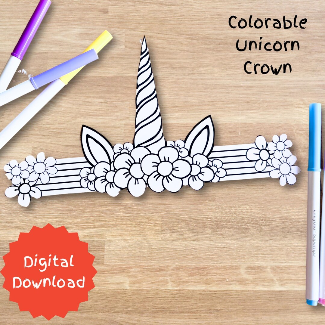 Unicorn Birthday Crown Printable, Paper Hat Craft, Preschool Crafts ...