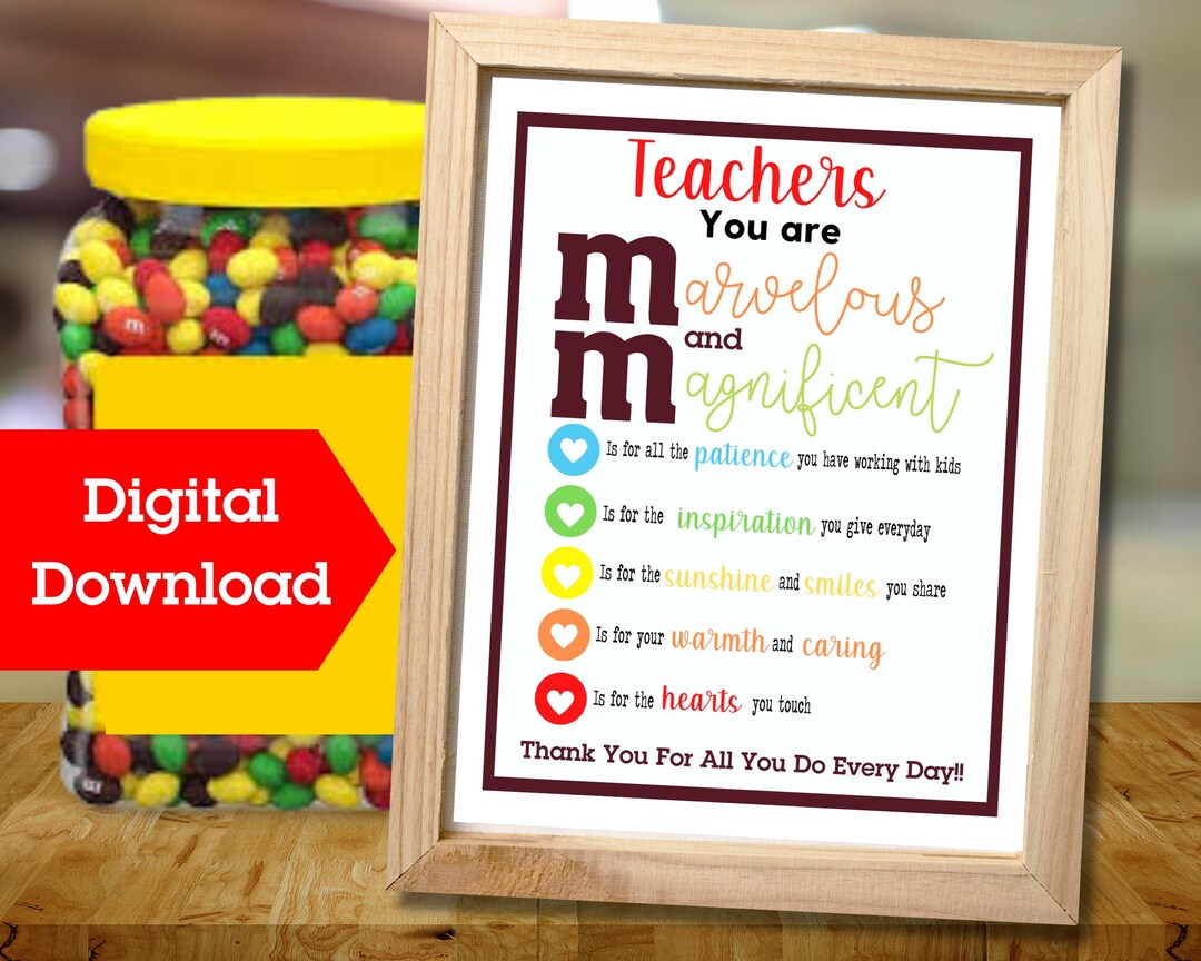 Teacher Appreciation Printable Sign: Marvelous & Magnificent (digital ...