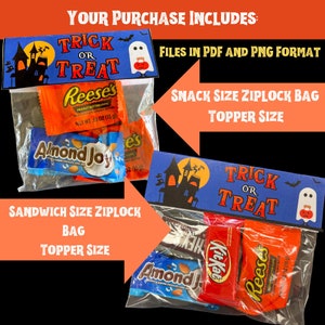 Treat Bag Topper, Trick or Treat, Printable Bag Topper, Halloween Bag ...