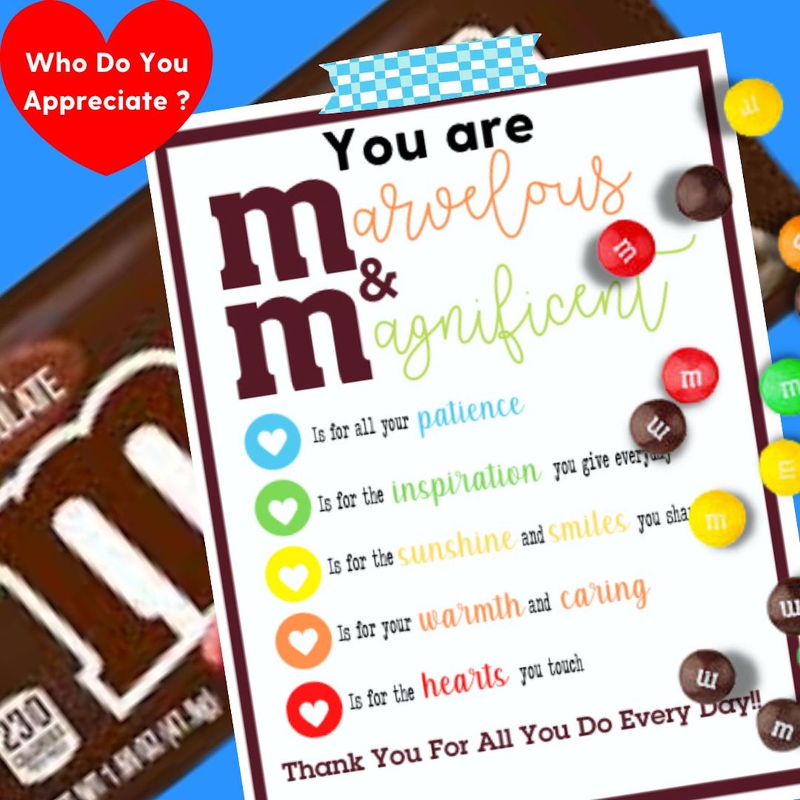 M&M Appreciation Gift Tags Employee Appreciation Tag Thank - Etsy