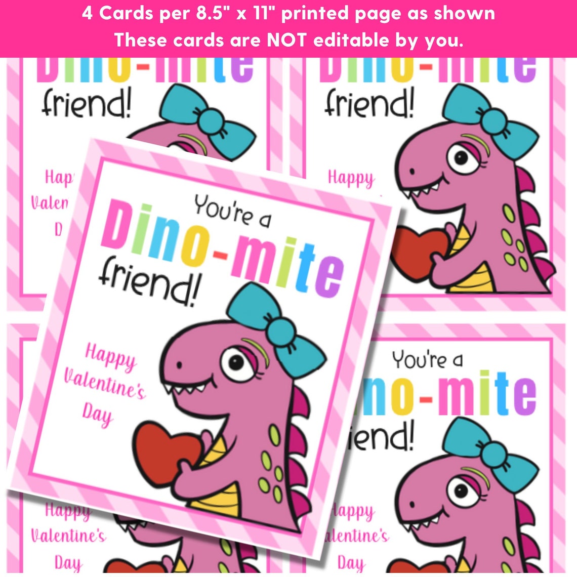 Dino-mite Dinosaur Valentine's Day Card Kids Printable - Etsy