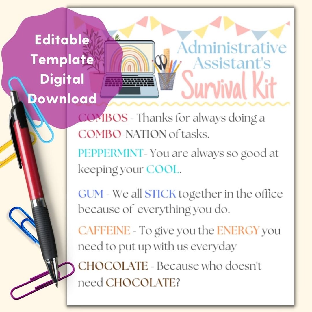 Admin Assistant Survival Kit Sign & Postcards: Staff Appreciation ...