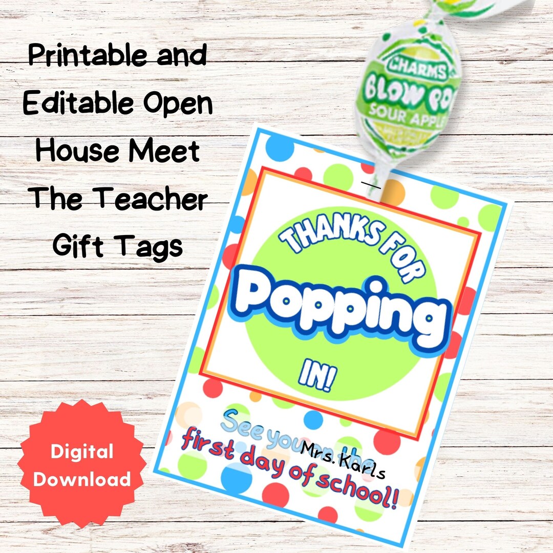 Open House Meet the Teacher Lollipop Holder, EDITABLE DIGITAL DOWNLOAD ...