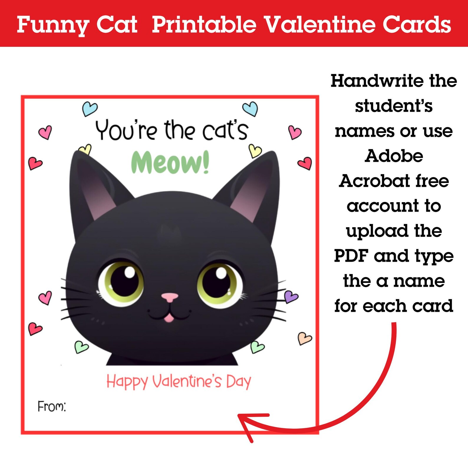 Printable Cat Valentine's Day Cards: Funny Classroom Exchange (digital ...