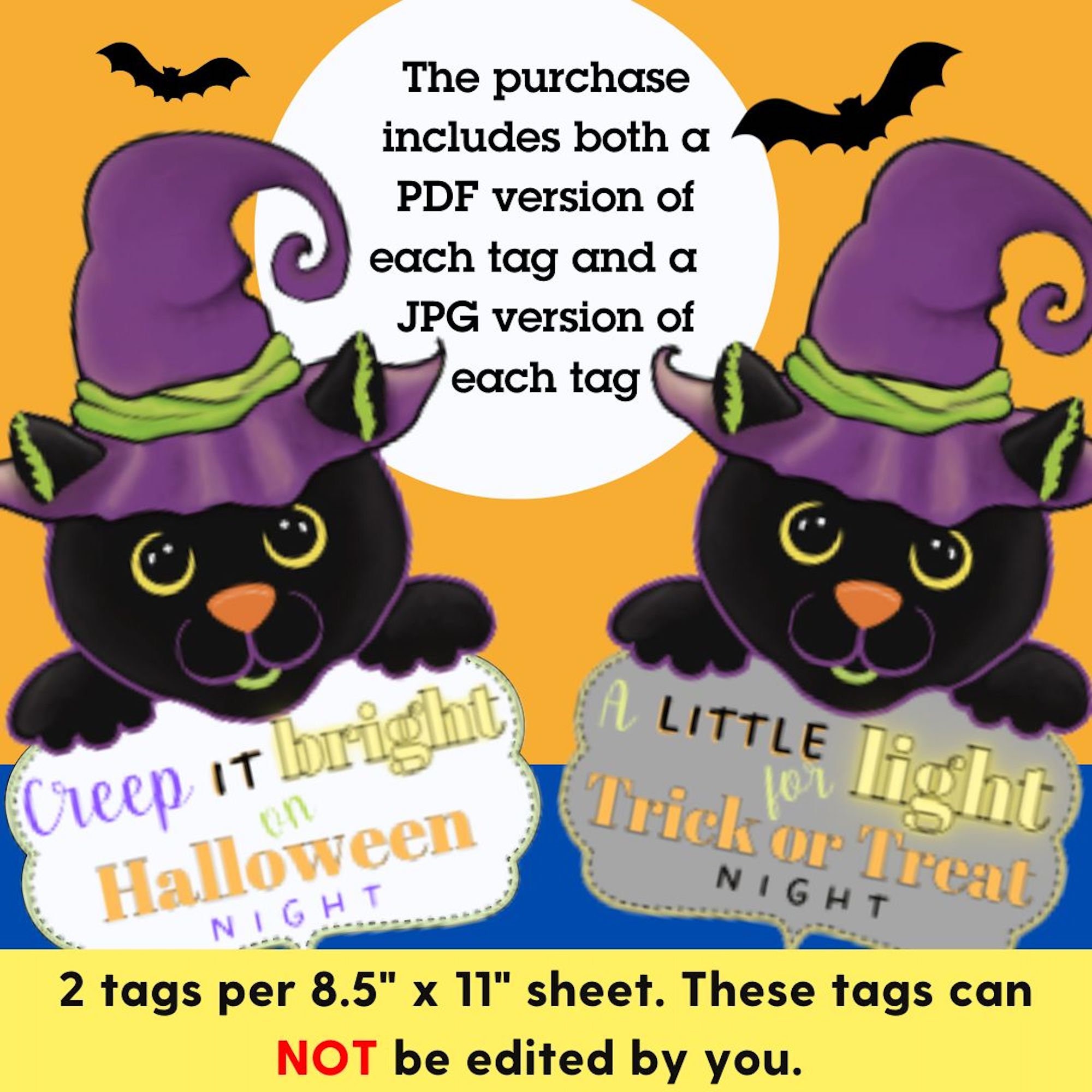 Black Cat Halloween Glow Stick Printable, Halloween Party Favor, Trick ...