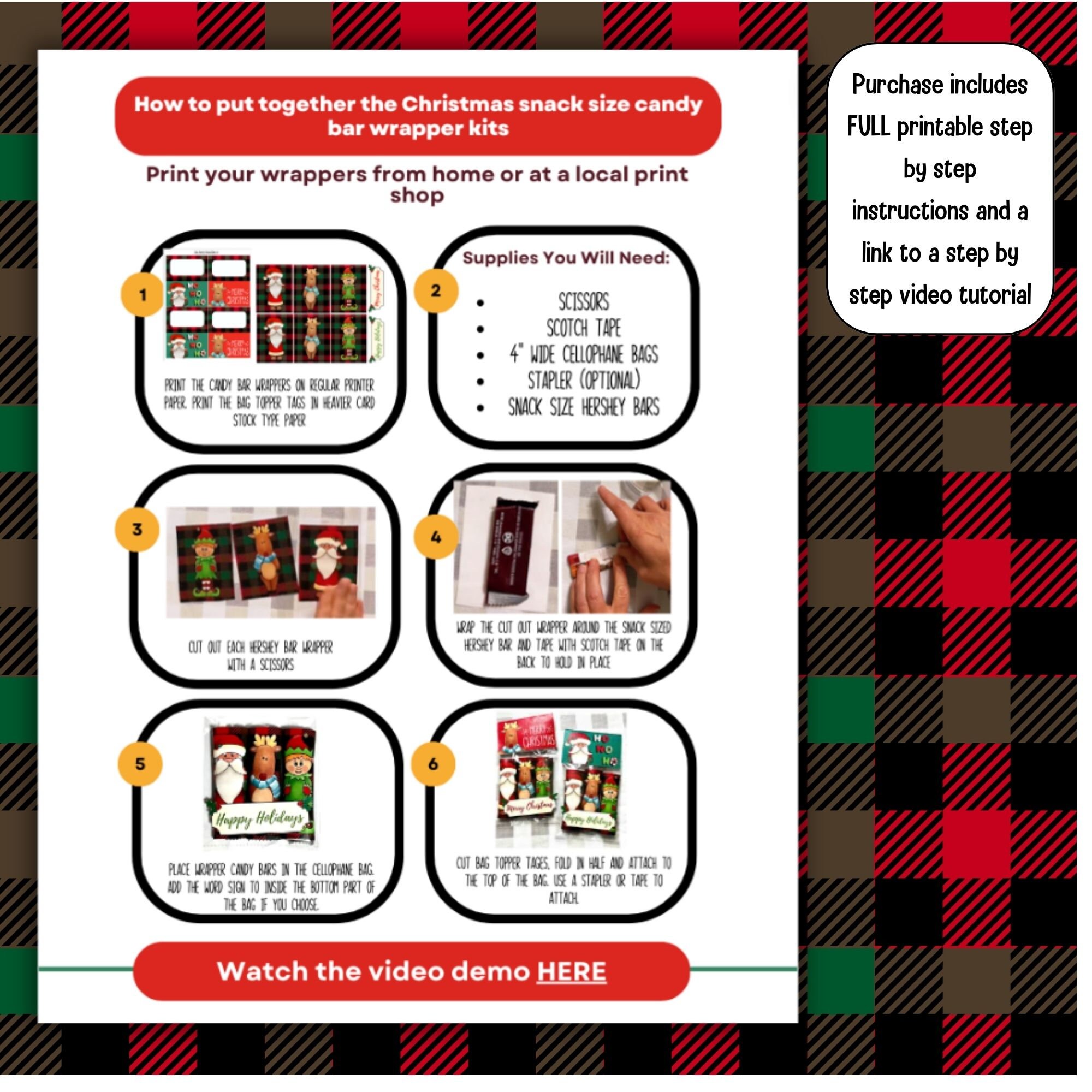 Christmas Snack Size Candy Bar Wrappers: Santa, Reindeer, Elf (digital ...