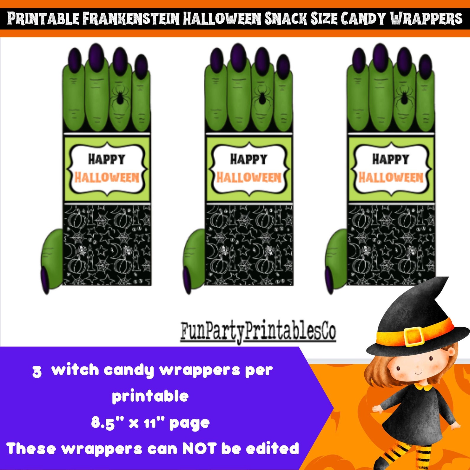 Halloween Candy Bar Wrapper Bundle: Monster, Witch, Frank (printable ...